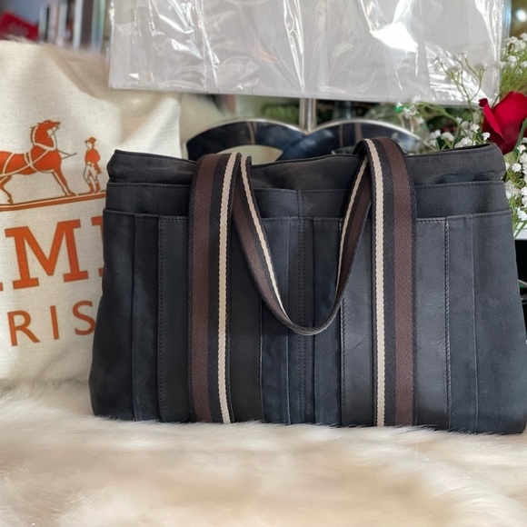 Hermes | Bags | Authentic Hermes Troca Horizontal Mm Canvas Leather Tote Bag Black | Poshmark